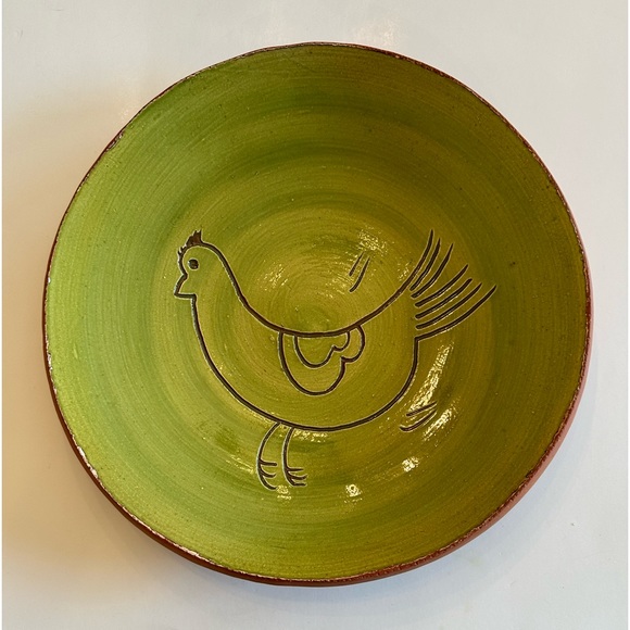 Accents | Dorothy Long Redware Glazed Green Clay Plate With Folk Art ...